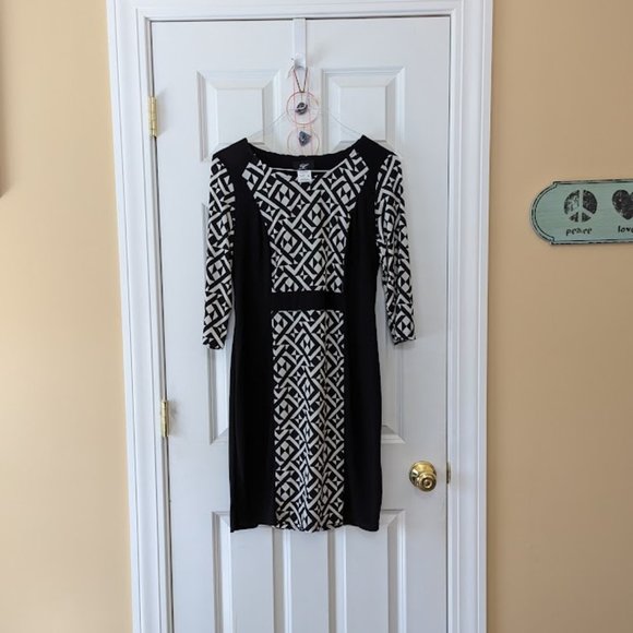 Libra | Dresses | Libra Black And White Geometric Knee Length Dress ...
